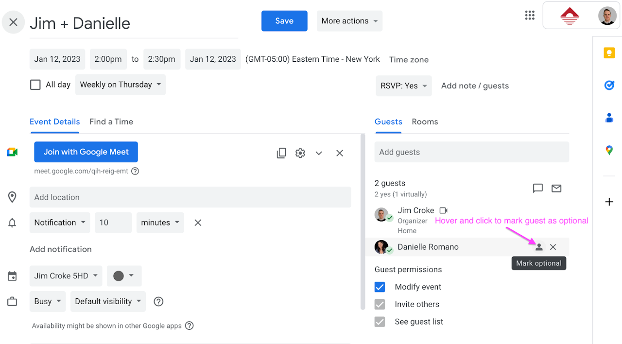 How to Make Google Calendar Meeting Guests Optional – 5 Horizons